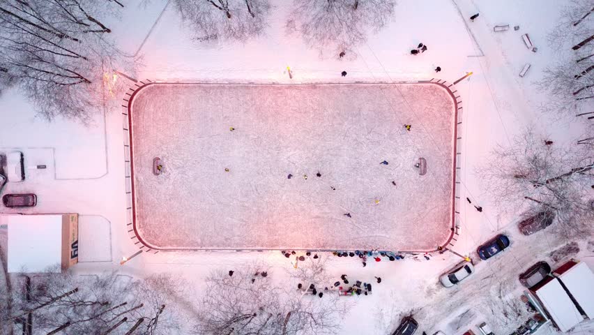 Outdoor Ice Rink At Residential House Yard, Top-down Aerial Shot ...