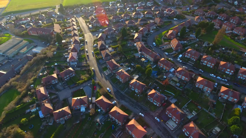 Aerial Drone Shot Of British Housing Council Estate In The UK, English ...