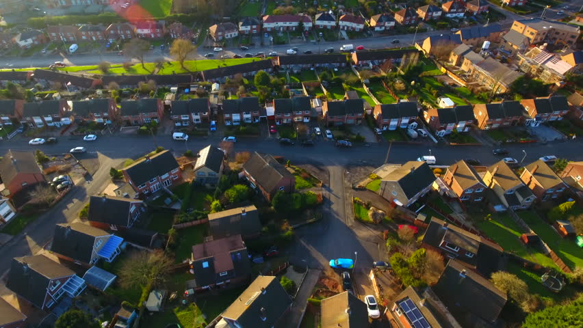 Aerial Drone Shot Of British Housing Council Estate In The UK, English ...