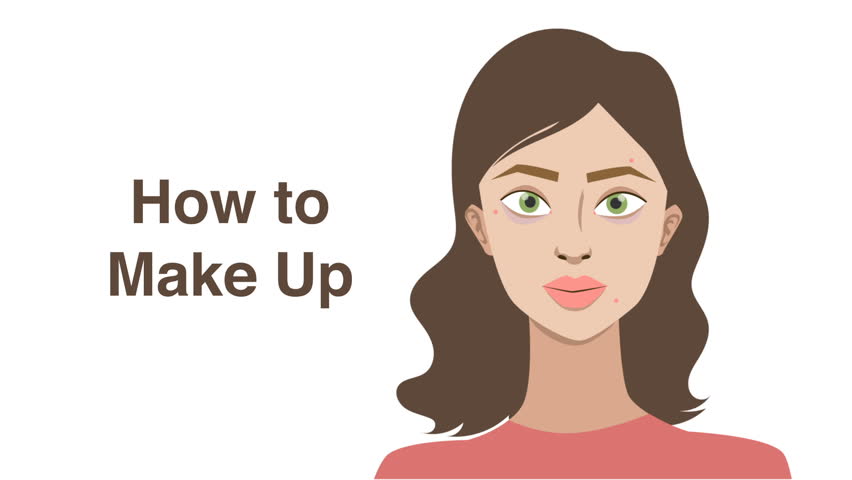 Beautyful Cartoon Woman Applies Makeup. Concealer. Step By Step. Flat ...