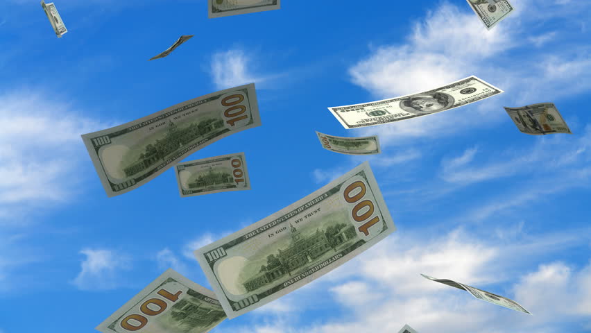 Money From Heaven - USD (Loop). 100 Dollars Bills Falling From Sky ...
