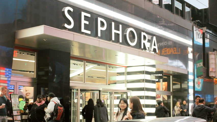 New York, New York, USA - March 1, 2016: People Walk By The Sephora ...