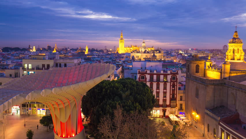 Stock video of seville sunset metropol parasol observation deck ...