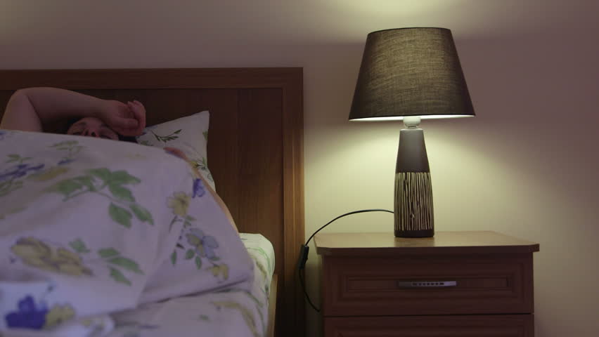 Person Turning Off Night Lamp. Man Preparing To Go To Bed Stock Footage ...