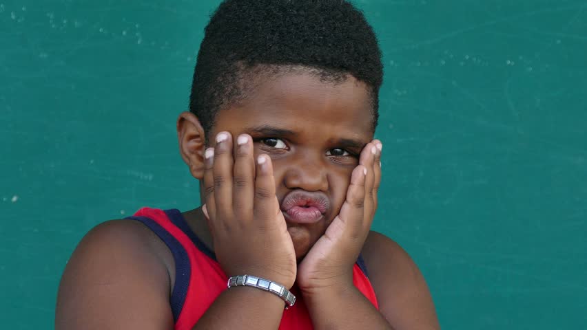 Portrait Of Sad Children With Emotions And Feelings. Worried African ...