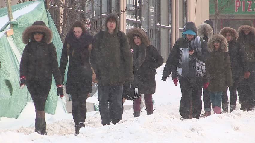 Waterloo Ontario, Canada February 2015 Diverse People Walking In ...