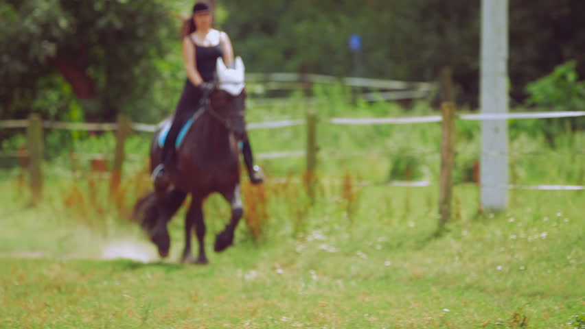Beautiful Woman Riding Horse in Stock Footage Video (100% Royalty-free ...