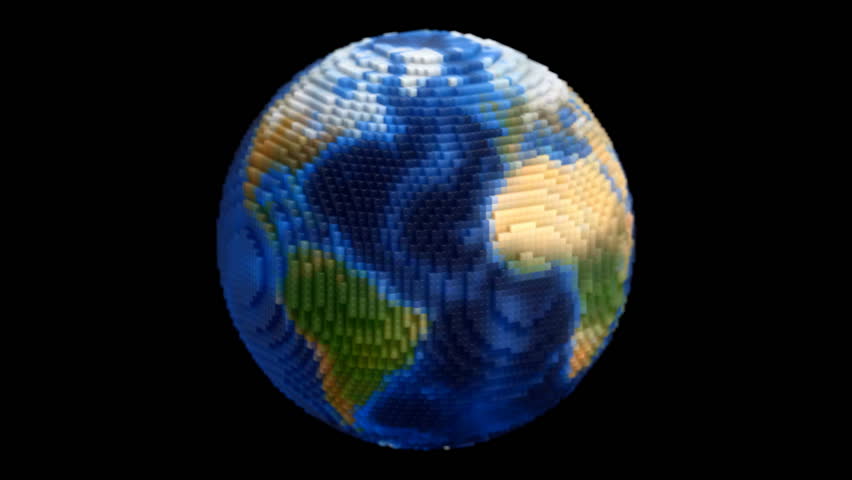 Medium Voxel Planet Earth Globe Spin On White With Shadow - 3D Pixel ...
