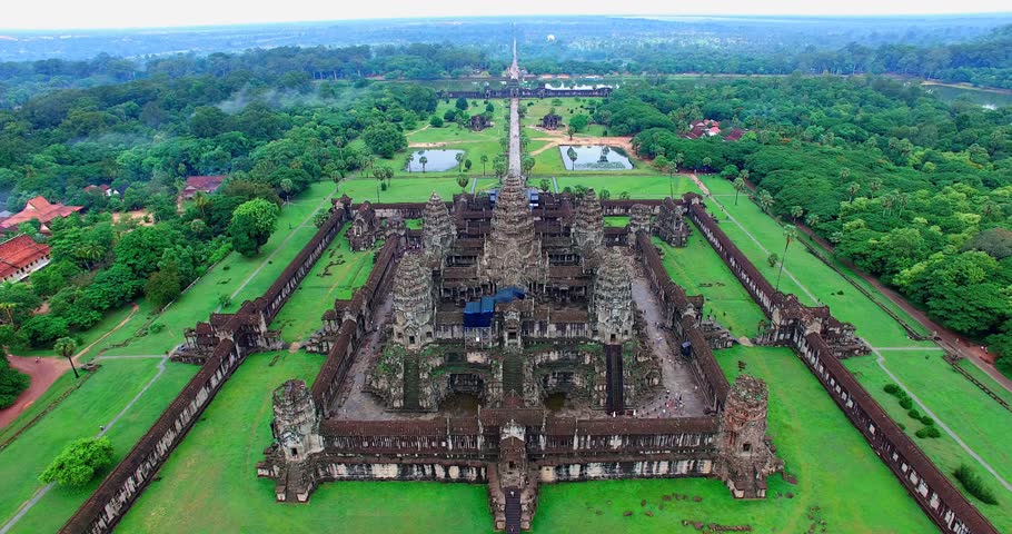 SIEM RIEP,CAMBODIA - CIRCA July 2015 :low Forward Aerial Towards Angkor ...