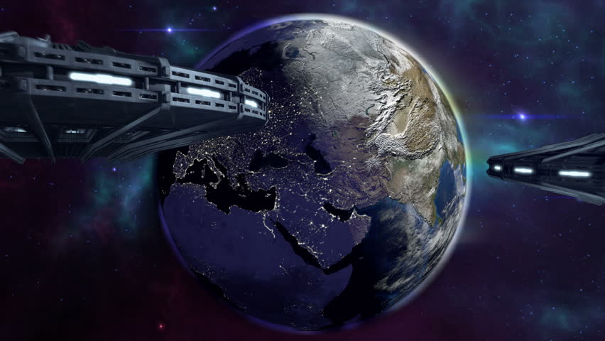 Futuristic Spaceship Flying Towards Earth. Stock Footage Video 4303007 ...