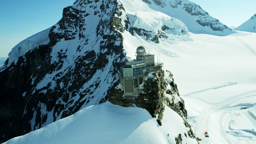 Aerial Swiss Jungfraujoch Sphinx Observatory Mountain Alps Snow Ice ...