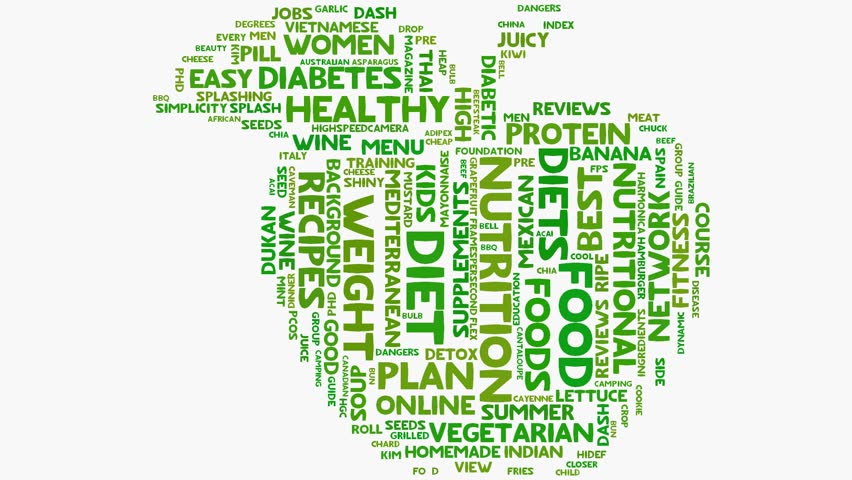 Stock video of health food nutrition words on white, | 12623324 ...