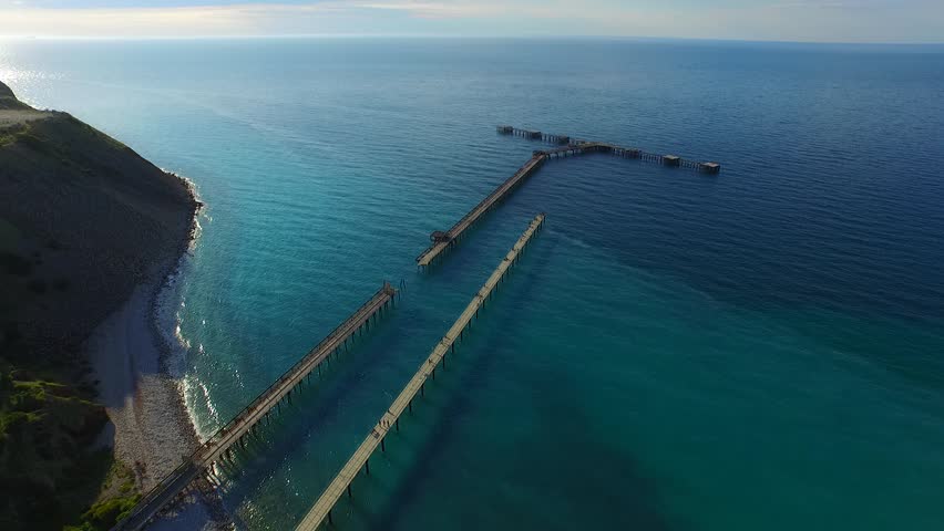 Aerial View Of Calm Sandy Bay Port Willunga With Old Shipping Jetty ...