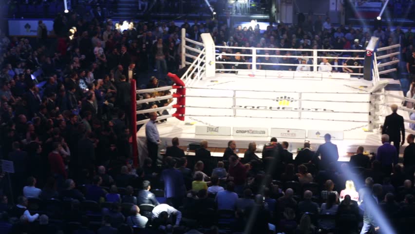 MOSCOW, RUSSIA - DECEMBER 12, 2015: Illuminated Boxing Ring Before The ...