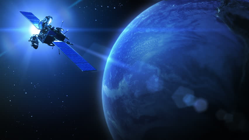 Rotating Earth With Satellite, Blue. Close Up. Loopable. Beautiful ...