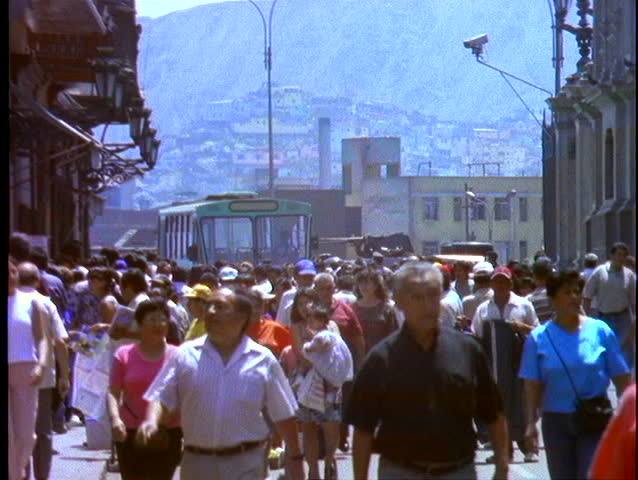 LIMA - CIRCA 1990's: Pedestrians Crowd The Downtown Area Circa 1990's ...