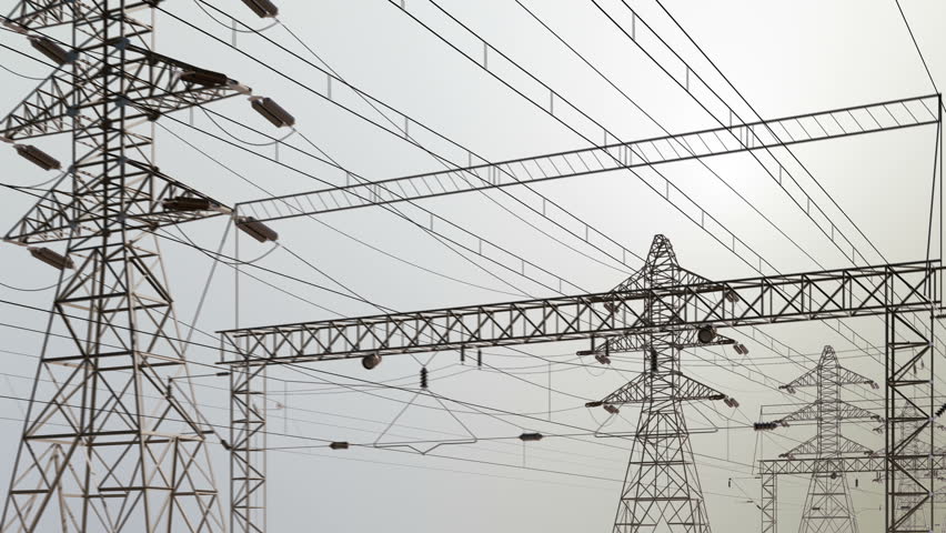 Stock Video Clip of Electricity pylons and lines. 4K loopable animation ...