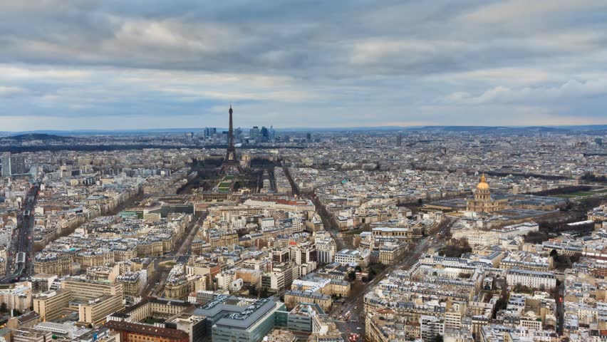 Aerial View Of The City Of Paris With The Eiffel Tower In The Distance ...
