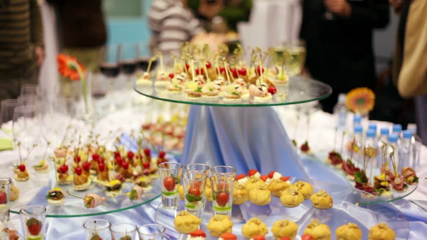 Stock video of hands take canapes from appetizer table | 1501424 ...