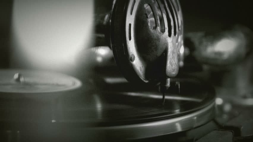 Black And White Old Movie Retro Gramophone. Vintage Turntable Big ...