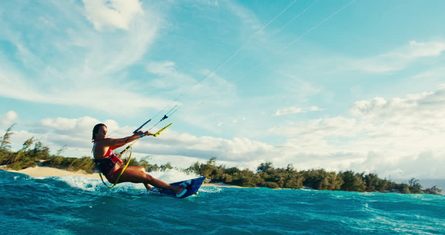 Beautiful Young Woman Kiteboarding at Stock Footage Video (100% Royalty ...