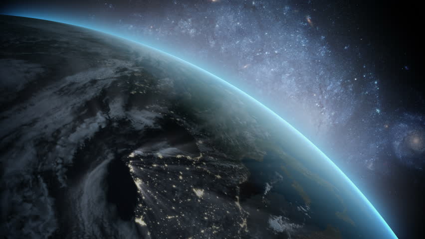 Beautiful Realistic Sunrise Over Planet Earth Seen From Space. Earth ...