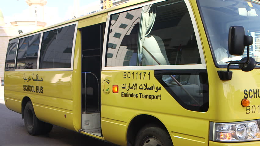 Yellow School Bus. CU Side View Of A Parked Yellow School Bus With Side ...