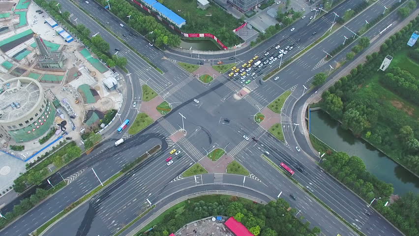 Beautiful Overhead Aerial Perspective Of A Massive Intersection Flyover ...