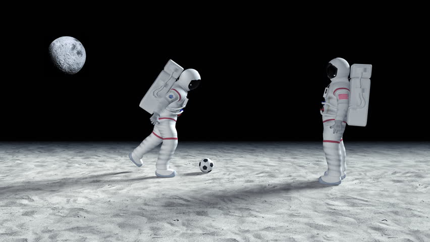 Astronauts Having Fun On The Moon Surface. Bizarre Scene From The Moon ...