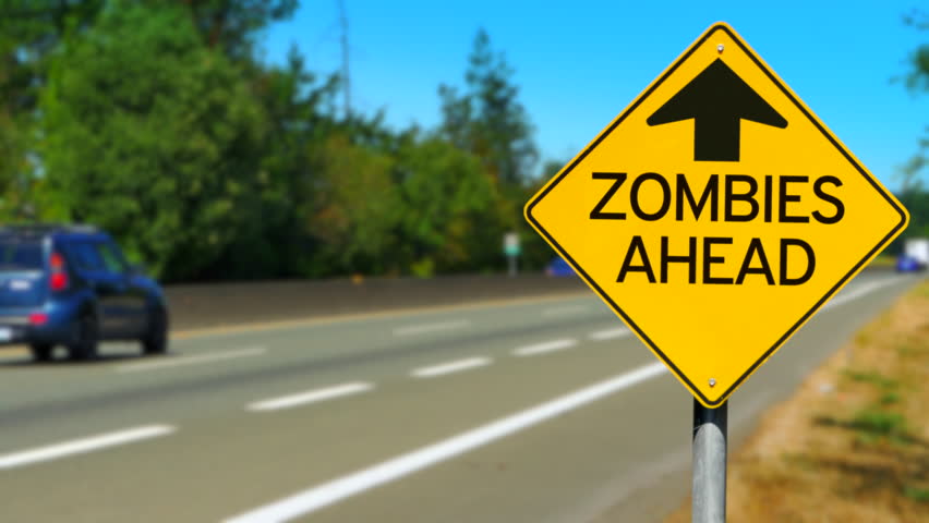 Stock Video Clip of 4K Zombies Ahead Message Sign, Yellow Diamond ...