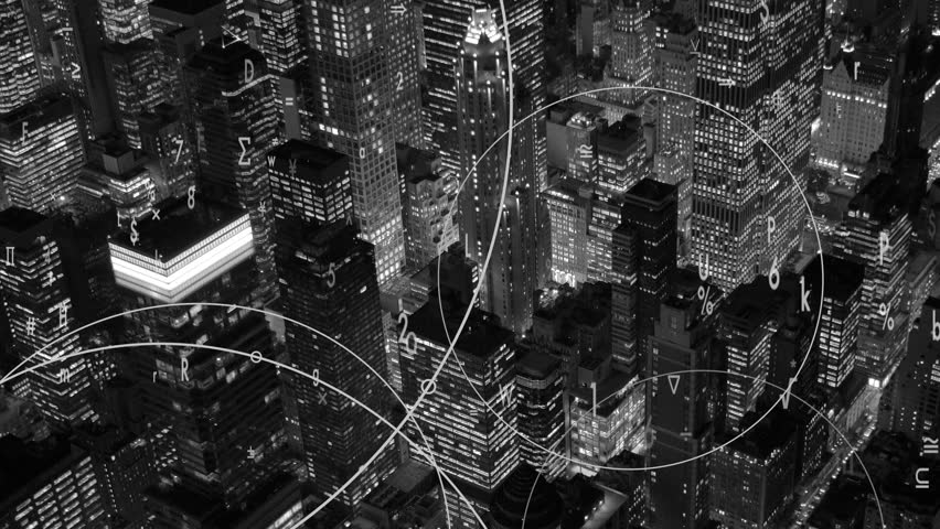 Digital Data Flow Stream Animation Connected With Cityscape. Virtual ...