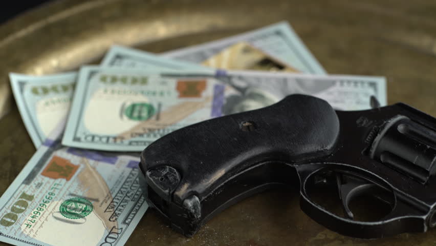 Symbolic Scene With Dollars And Drugs. Man - Drug Dealer Collecting And ...