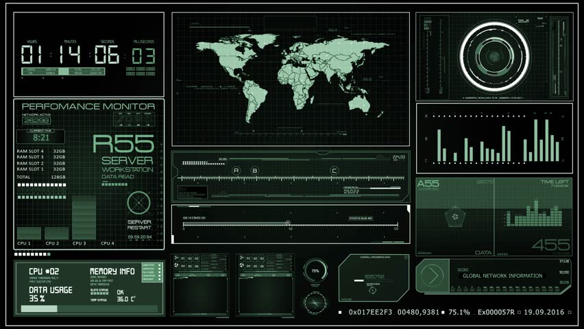 Control Panel Screen Interface With HUD Elements, Map. Progress Bar ...