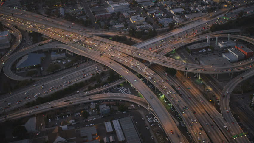 Stock video of aerial view of freeways with traffic | 2126684 ...