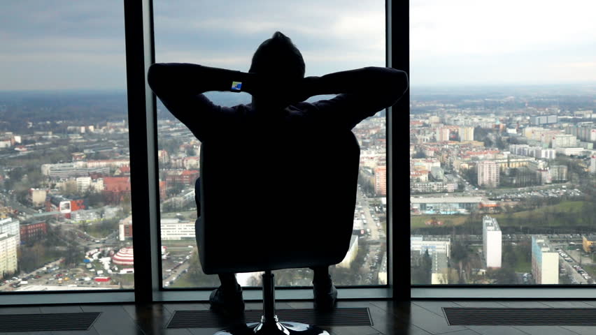Man Watching Through Window. Person Silhouette Alone Sitting On Chair ...