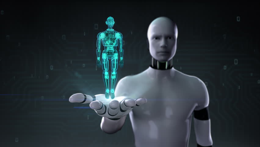 Robot, Cyborg Touching Screen, Artificial Intelligence, Computer ...