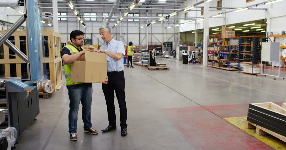 4k, Team Of Warehouse Workers Walking Inside A Printing, Packaging And ...
