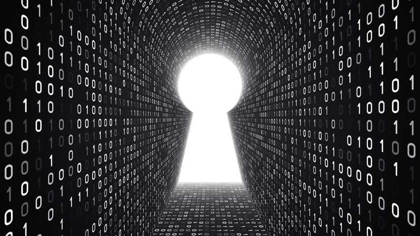 White Keyhole Icon Form Yellow Binary Tunnel On Orange Background ...