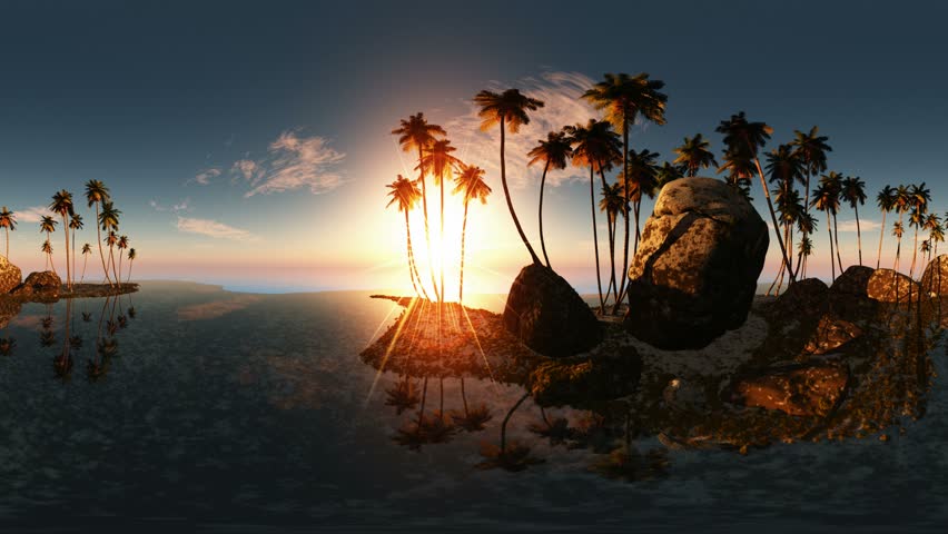 Panoramic Of Tropical Beach At Sunset. Made With One 360 Degree Lense ...