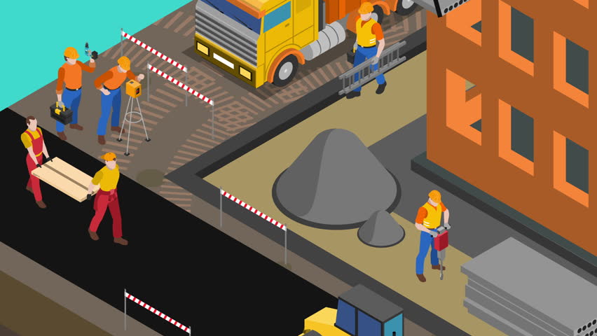 Builders Work At Construction Site Video Animation Footage Stock ...
