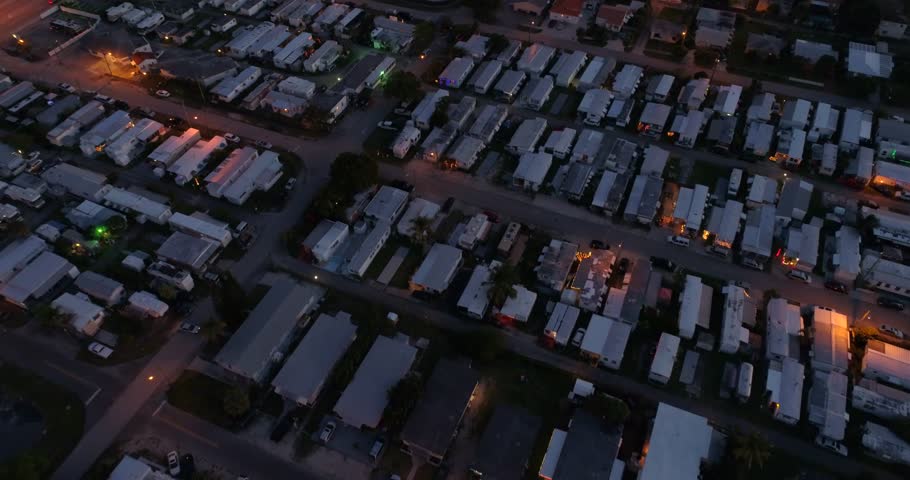 Aerial View Looking Down On Vast Trailer Park, Mobile Homes. Stock ...