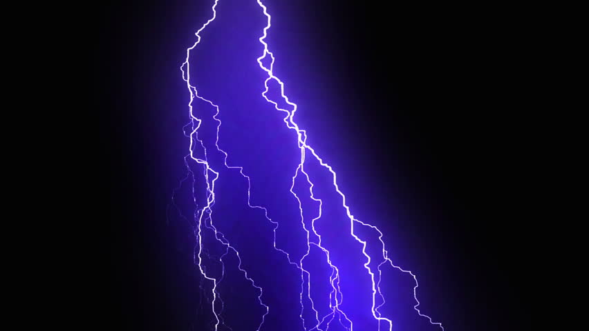 Several Lightning Strikes Over Black Background. Blue. Electrical Storm ...