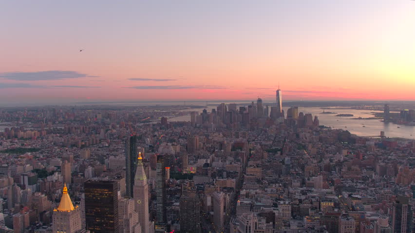 New York City Manhattan Aerial Panorama Cityscape Skyline. Transition ...