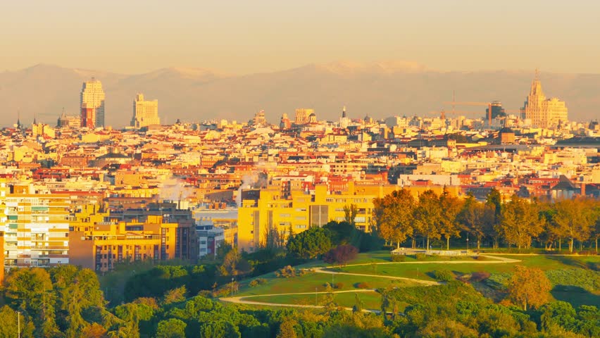 Cityscape of Madrid with Mountain landscape in Background image - Free ...
