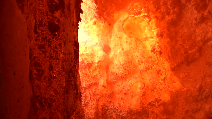 Aluminium Foundry Furnace Loaded With Metal Red Hot Flames Glowing Liquid Melting Stock
