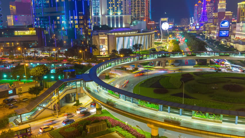 Night Light Famous Macau Hotel Traffic Street Rooftop Panorama 4k Time ...