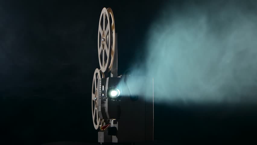 Projector Playing Film With Strip On Black Background. Seamless ...
