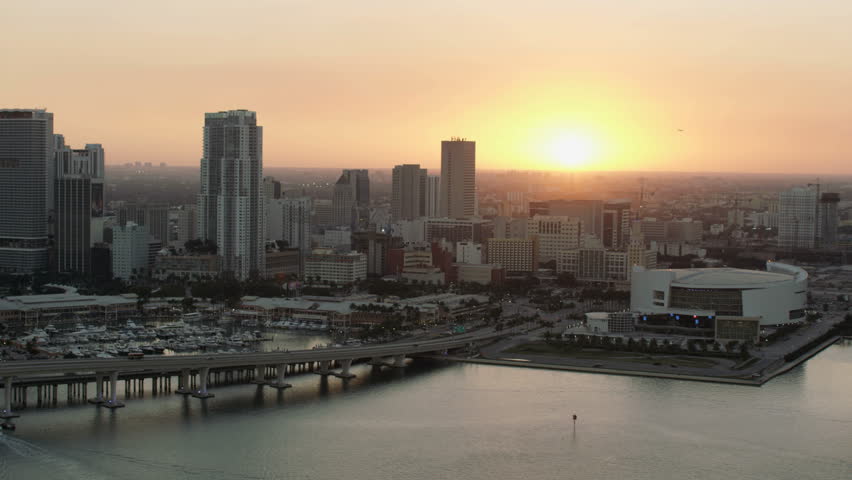 Stock video of aerial sunset view of bayside marketplace | 25502204 ...