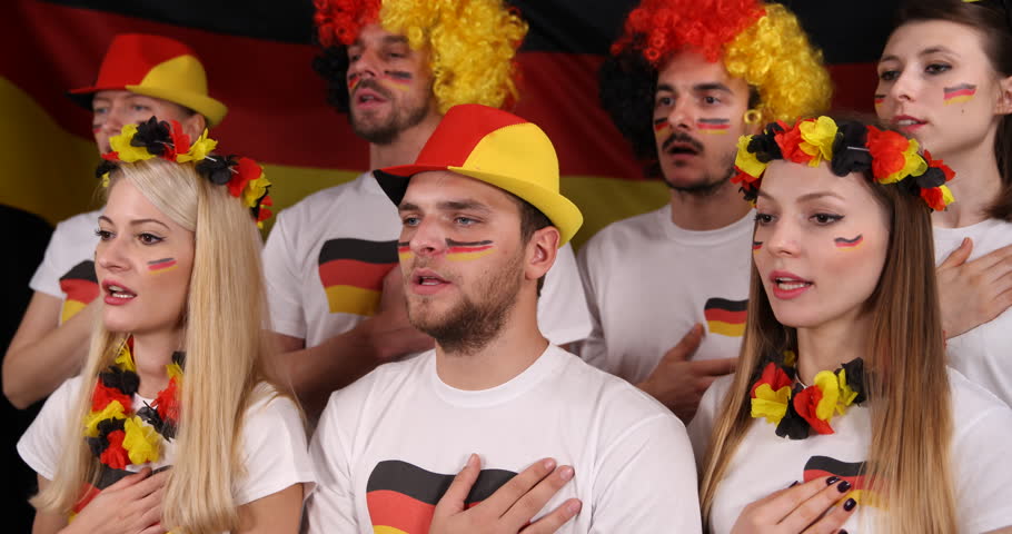 Stock Video Clip of Group of People German Friends Supporters Singing ...