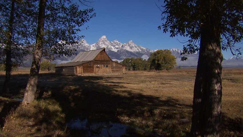 Old Moulton Ranch With Teton Peaks In Background Stock Footage Video ...
